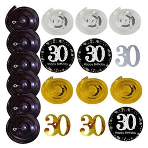 Dirty Thirty Banner with Pom Poms 30th Glittery Hanging Streamers 30 Years Old Balloons for 30th Happy Birthday Party Decorations Pack