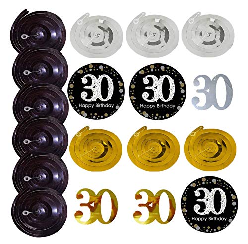 Dirty Thirty Banner with Pom Poms 30th Glittery Hanging Streamers 30 Years Old Balloons for 30th Happy Birthday Party Decorations Pack