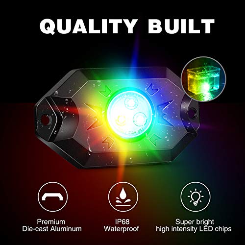 Nilight RGB LED Rock Lights Kit, 4 pods Underglow Multicolor Neon Light Pod with Bluetooth App Control Flashing Music Mode Wheel Well Light for Truck ATV UTV RZR SUV