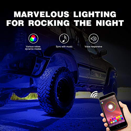 Nilight RGB LED Rock Lights Kit, 4 pods Underglow Multicolor Neon Light Pod with Bluetooth App Control Flashing Music Mode Wheel Well Light for Truck ATV UTV RZR SUV