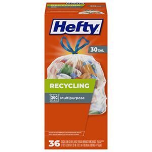 hefty recycling trash bags, clear, 30 gallon, 36 count