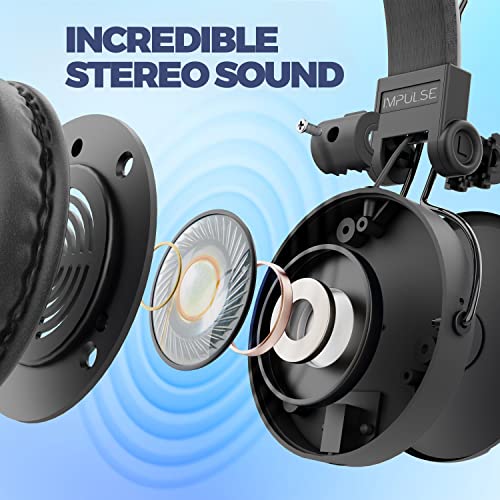 MuveAcoustics Wired Auxiliary On Ear Foldable Headphones with Microphone for Travel, Plane, School, Computer, Laptop, Chromebook, PC, iPad, Tablet , Steel Black