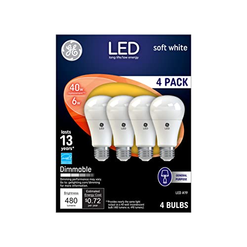 GE LED Light Bulbs, 40 Watt Eqv, Soft White, A19 Standard Bulbs (4 Pack)