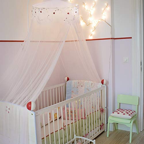 Jeteventy Bed Canopy, Princess Bed Curtain Net for Single to King Size,Bedroom Decoration of Round Lace Dome with Stainless Steel Hook,Quick Easy Installation (White)