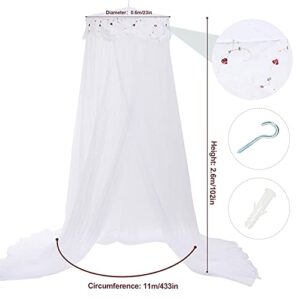 Jeteventy Bed Canopy, Princess Bed Curtain Net for Single to King Size,Bedroom Decoration of Round Lace Dome with Stainless Steel Hook,Quick Easy Installation (White)