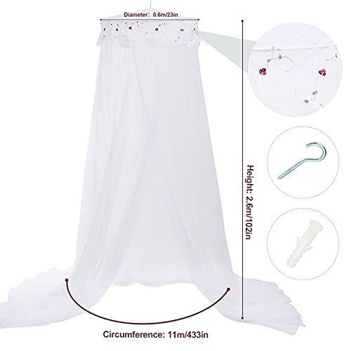 Jeteventy Bed Canopy, Princess Bed Curtain Net for Single to King Size,Bedroom Decoration of Round Lace Dome with Stainless Steel Hook,Quick Easy Installation (White)