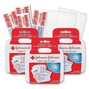 johnson & johnson first first aid kit for car, office, purse travel size (pack of 3) with cleansing wipe