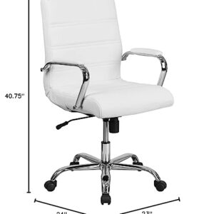 Flash Furniture Whitney Mid-Back Desk Chair - White LeatherSoft Executive Swivel Office Chair with Chrome Frame - Swivel Arm Chair