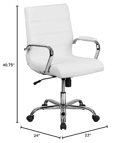 Flash Furniture Whitney Mid-Back Desk Chair - White LeatherSoft Executive Swivel Office Chair with Chrome Frame - Swivel Arm Chair