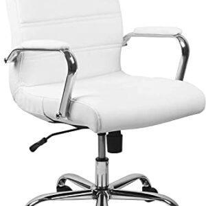 Flash Furniture Whitney Mid-Back Desk Chair - White LeatherSoft Executive Swivel Office Chair with Chrome Frame - Swivel Arm Chair