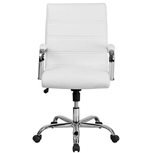 Flash Furniture Whitney Mid-Back Desk Chair - White LeatherSoft Executive Swivel Office Chair with Chrome Frame - Swivel Arm Chair