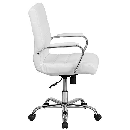 Flash Furniture Whitney Mid-Back Desk Chair - White LeatherSoft Executive Swivel Office Chair with Chrome Frame - Swivel Arm Chair