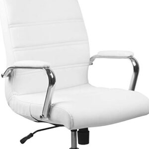 Flash Furniture Whitney Mid-Back Desk Chair - White LeatherSoft Executive Swivel Office Chair with Chrome Frame - Swivel Arm Chair