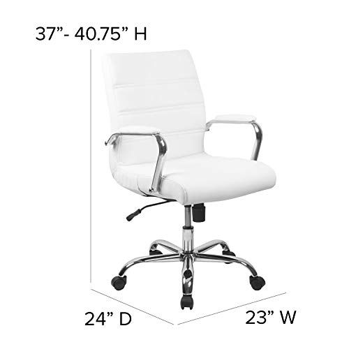 Flash Furniture Whitney Mid-Back Desk Chair - White LeatherSoft Executive Swivel Office Chair with Chrome Frame - Swivel Arm Chair