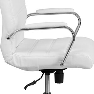 Flash Furniture Whitney Mid-Back Desk Chair - White LeatherSoft Executive Swivel Office Chair with Chrome Frame - Swivel Arm Chair