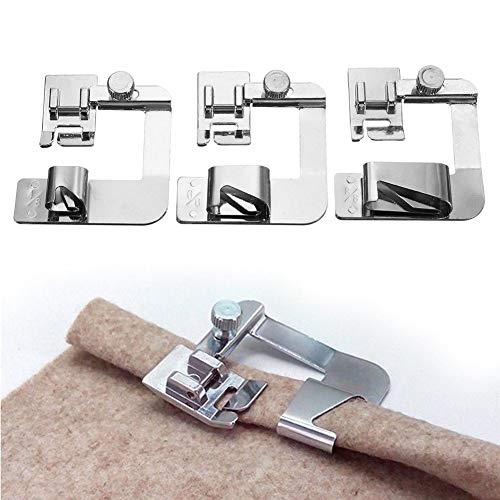 YEQIN 3 Piece Rolled Hem Presser Foot Set Wide Hemmer Foot Set Includes 1/2”, 3/4" and 1” Presser Feet Compatible with Singer, Brother, Babylock, Euro-Pro, Janome and More Low Shank Sewing Machine