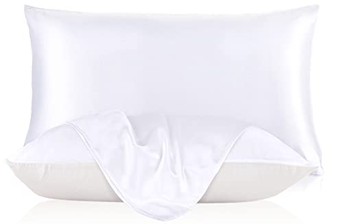 LILYSILK Natural Silk Pillowcase for Hair and Skin with Cotton Underside Standard 20x26 Inch White 1pc 19 Momme