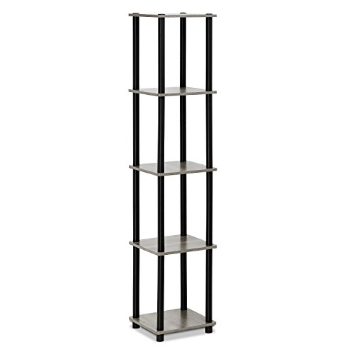 FURINNO Turn-N-Tube 5-Tier Corner Square Rack Display Shelf, Round, French Oak Grey/Black