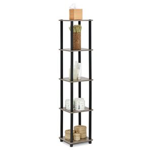 FURINNO Turn-N-Tube 5-Tier Corner Square Rack Display Shelf, Round, French Oak Grey/Black