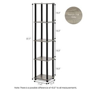 FURINNO Turn-N-Tube 5-Tier Corner Square Rack Display Shelf, Round, French Oak Grey/Black