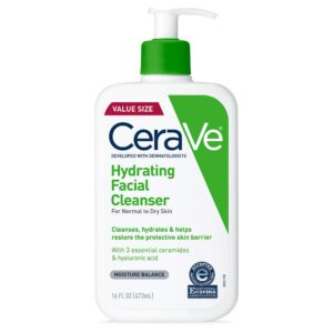 cerave hydrating facial cleanser | moisturizing non-foaming face wash with hyaluronic acid, ceramides and glycerin | fragrance free paraben free | 16 fluid ounce