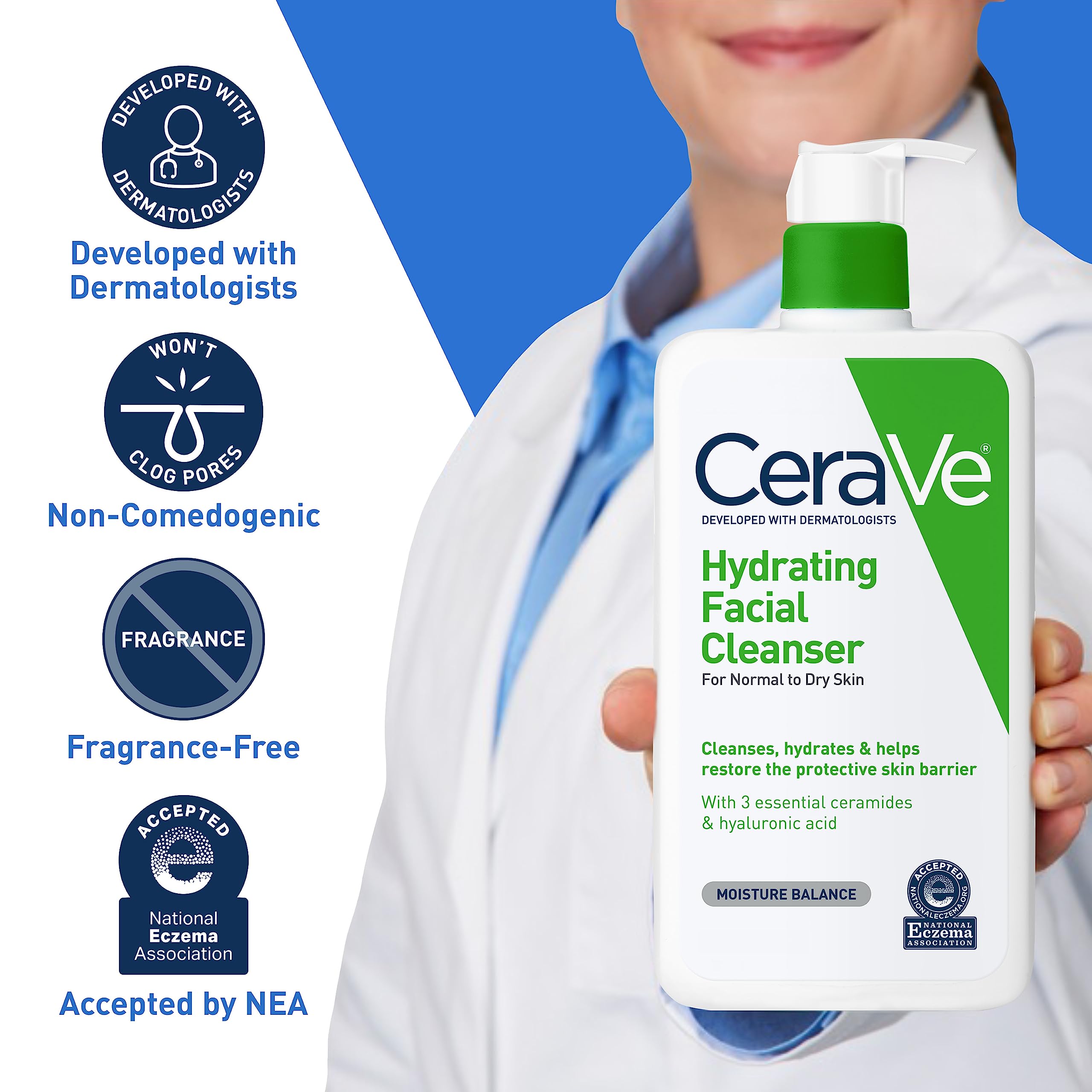 CeraVe Hydrating Facial Cleanser | Moisturizing Non-Foaming Face Wash with Hyaluronic Acid, Ceramides and Glycerin | Fragrance Free Paraben Free | 16 Fluid Ounce