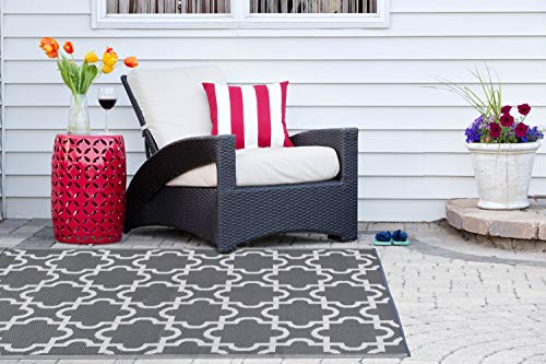 DII Reversible Outdoor Lattice Woven Rug, 4x6 Ft, Gray