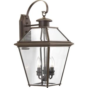 progress lighting p6617-20 burlington three-light large wall lantern, polished nickel/delta, antique bronze