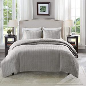 Comfort Spaces Kienna Quilt Set-Luxury Double Sided Stitching Design Summer Blanket, Lightweight, Soft, All Season Bedding Layer, Matching Sham, Gray, Coverlet Full/Queen(90"x90") 3 Piece