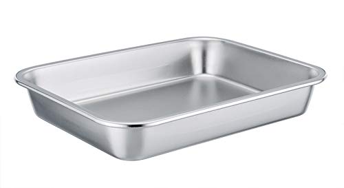 TeamFar Lasagna Pan, Stainless Steel Rectangular Cake Brownie Pan Casserole Baking Dish, 10.5’’ x 8’’ x 1.7’’ Compact for Toaster Oven, Non Toxic & Healthy, Brushed Finish & Easy Clean-Dishwasher Safe