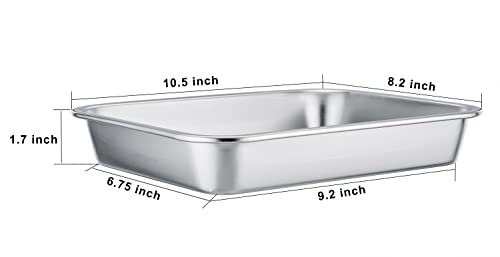 TeamFar Lasagna Pan, Stainless Steel Rectangular Cake Brownie Pan Casserole Baking Dish, 10.5’’ x 8’’ x 1.7’’ Compact for Toaster Oven, Non Toxic & Healthy, Brushed Finish & Easy Clean-Dishwasher Safe