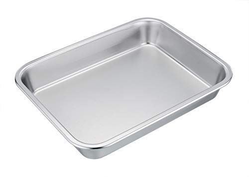 TeamFar Lasagna Pan, Stainless Steel Rectangular Cake Brownie Pan Casserole Baking Dish, 10.5’’ x 8’’ x 1.7’’ Compact for Toaster Oven, Non Toxic & Healthy, Brushed Finish & Easy Clean-Dishwasher Safe