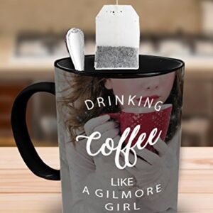 Vitazi Kitchenware Gilmore Girls Gift (15 oz) Drinking Coffee Like a Gilmore Girl Mugs With Quotes and Sayings, Ceramic Coffee Mug - With Image (Black)