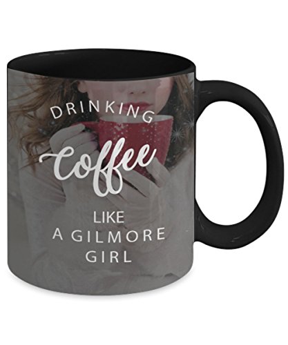 Vitazi Kitchenware Gilmore Girls Gift (15 oz) Drinking Coffee Like a Gilmore Girl Mugs With Quotes and Sayings, Ceramic Coffee Mug - With Image (Black)