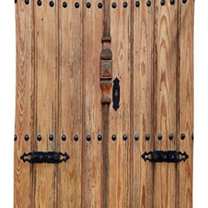 Ambesonne Rustic Tablecloth, Wooden Padlock Door Old Times Inspired Rusty Weathered Details Picture Print, Rectangular Table Cover for Dining Room Kitchen Decor, 60" X 90", Pale Brown