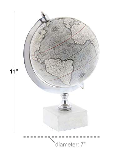 Deco 79 Marble Globe with Marble Base, 7" x 7" x 11", White