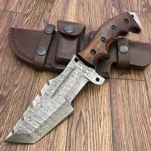 TR-1168 Custom Handmade Damascus Steel 10 Inches Tracker Knife - Perfect Grip walnut wood Handle (TR-987) (TR-2195)