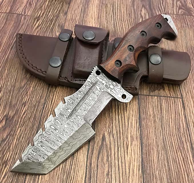 TR-1168 Custom Handmade Damascus Steel 10 Inches Tracker Knife - Perfect Grip walnut wood Handle (TR-987) (TR-2195)