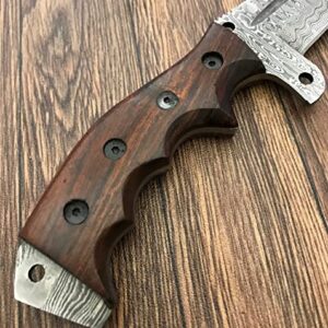 TR-1168 Custom Handmade Damascus Steel 10 Inches Tracker Knife - Perfect Grip walnut wood Handle (TR-987) (TR-2195)