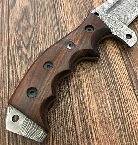 TR-1168 Custom Handmade Damascus Steel 10 Inches Tracker Knife - Perfect Grip walnut wood Handle (TR-987) (TR-2195)