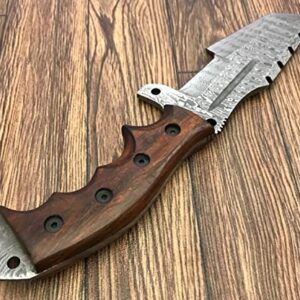 TR-1168 Custom Handmade Damascus Steel 10 Inches Tracker Knife - Perfect Grip walnut wood Handle (TR-987) (TR-2195)