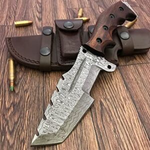 TR-1168 Custom Handmade Damascus Steel 10 Inches Tracker Knife - Perfect Grip walnut wood Handle (TR-987) (TR-2195)