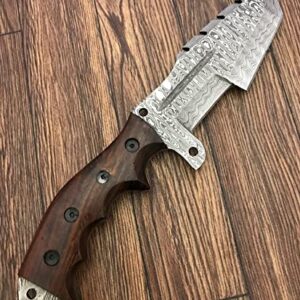 TR-1168 Custom Handmade Damascus Steel 10 Inches Tracker Knife - Perfect Grip walnut wood Handle (TR-987) (TR-2195)