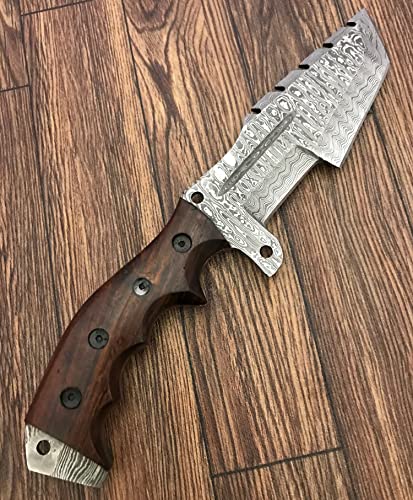 TR-1168 Custom Handmade Damascus Steel 10 Inches Tracker Knife - Perfect Grip walnut wood Handle (TR-987) (TR-2195)