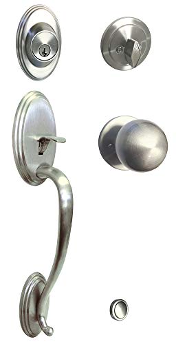 eBuilderDirect Satin Nickel Lock Door Round Knob Handle Entry/Privacy/Passage/Dummy/Deadbolt/Handleset 5765DC (Front Door Handle Set Keyed Alike)