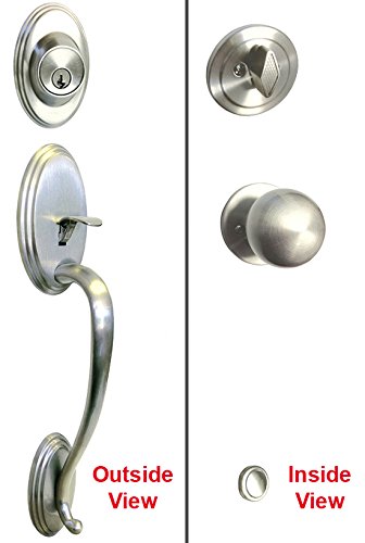 eBuilderDirect Satin Nickel Lock Door Round Knob Handle Entry/Privacy/Passage/Dummy/Deadbolt/Handleset 5765DC (Front Door Handle Set Keyed Alike)