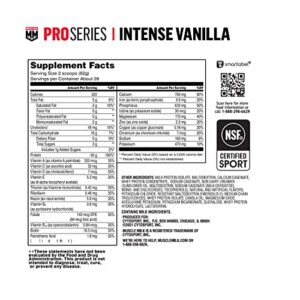 Muscle Milk Pro Series Protein Powder Supplement, Intense Vanilla, 5 Pound, 28 Servings, 50g Protein, 3g Sugar, 20 Vitamins & Minerals, NSF Certified for Sport, Workout Recovery, Packaging May Vary