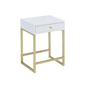 acme furniture acme coleen side table, white & brass