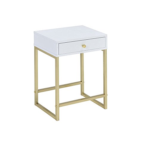 ACME Furniture Acme Coleen Side Table, White & Brass