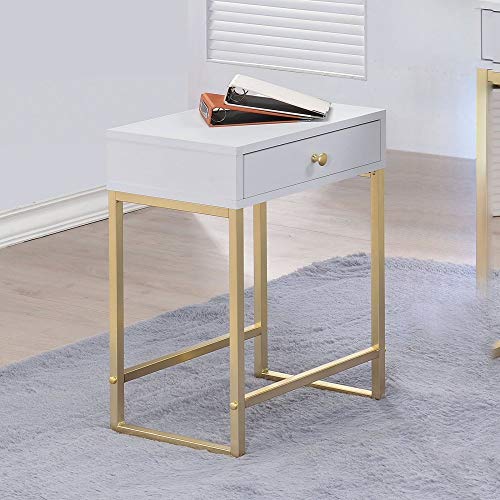 ACME Furniture Acme Coleen Side Table, White & Brass